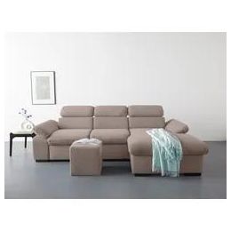 Ecksofa COTTA "Lola L-Form" Sofas Gr. B/H/T: 250cm x 73cm x 165cm, Chenille-Struktur, Recamiere rechts, Mit Bettfunktion-Mit Bettkasten-Mit Armteilverstellung, grau (taupe) mit Hocker & Kopfteilfunktion, wahlw. Bett- und Armteilfunktion