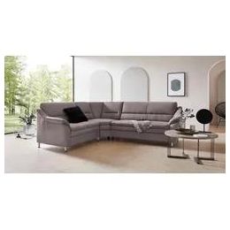 Ecksofa Places of Style "Cardoso L-Form" Sofas Gr. B/H/T: 260cm x 90cm x 230cm, Luxus-Microfaser Lederoptik, langer Schenkel rechts, mit Bettfunktion-mit Schublade-mit Relaxfunktion, grau mit Trapezecke für mehr Sitzkomfort, wahlweise auch Bettfunktion