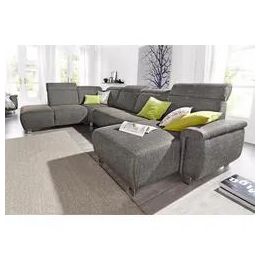 Sit & More Wohnlandschaft SIT & MORE "Township U-Form" Sofas Gr. B/H/T: 345cm x 102cm x 247cm, Struktur, Ottomane links, ohne Funktion, grau wahlweise mit elektrischer Wallfree-Funktion