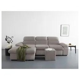 Ecksofa COTTA "Lola L-Form" Sofas Gr. B/H/T: 250cm x 73cm x 165cm, Microfaser PRIMABELLE, Recamiere links, Ohne Bettfunktion-Ohne Bettkasten-Ohne Armteilverstellung, grau (dark grey) mit Hocker & Kopfteilfunktion, wahlw. Bett- und Armteilfunktion