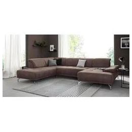 Wohnlandschaft Places of Style "Caluna U-Form" Sofas Gr. B/H/T: 332cm x 81cm x 234cm, Luxus-Microfaser Vintageoptik, Recamiere rechts, braun mit Sitztiefen- und Kopfteilverstellung