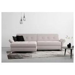 Ecksofa Inosign "Maredo L-Form" Sofas Gr. B/H/T: 284 cm x 89 cm x 179 cm, Samtoptik, mega-Recamiere links, mit Kopfteilverstellung und mit Armteilfunktion, beige (sand) Federkern, wahlweise auch mit Kopfteil- und Armlehnverstellung