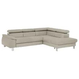 Ecksofa COTTA "Komaris L-Form" Sofas Gr. B: 249cm, NaturLEDER, Ottomane rechts, ohne Bettfunktion-ohne Bettkasten-ohne RGB-LED-Beleuchtung-mit Kopfteilverstellung, grau inklusive Kopf- bzw. Rückenverstellung, wahlweise Bettfunktion