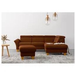 Ecksofa Home Affaire "Lindgren L-Form" Sofas Gr. B/H/T: 249 cm x 84 cm x 217 cm, Struktur, Ottomane rechts, mit TV-Funktion motorisch-mit Stauraum-mit Kopfteilverstellung-ohne Bettfunktion mit einklappbaren Rollen-ohne Federkern, rosegold (kupfer) wahlweise mit TV-Funktion, Stauraum und Kopfteilverstellung