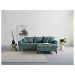 Ecksofa Inosign "Lörby L-Form" Sofas Gr. B/H/T: 246 cm x 90 cm x 170 cm, Luxus-Microfaser weich, Recamiere rechts, Luxus Microfaser weich, blau (petrol) auch mit Aqua clean-Bezug, feine Steppung im Sitzbereich, lose Kissen