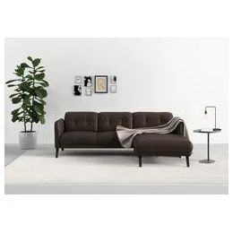 Sit & More Ecksofa SIT & MORE "Scandia L-Form" Sofas Gr. B/H/T: 269cm x 82cm x 183cm, Microfaser, Recamiere rechts, Mit Kopfteilverstellung-Mit Armteilfunktion-Mit schwarzen matten Metallfüßen, braun (dunkelbraun) Wahlweise mit Kopfteilverstellung und Armteilfunktion