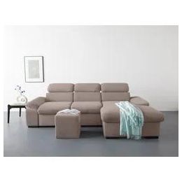 Ecksofa COTTA "Lola L-Form" Sofas Gr. B/H/T: 250cm x 73cm x 165cm, Chenille-Struktur, Recamiere rechts, Ohne Bettfunktion-Ohne Bettkasten-Ohne Armteilverstellung, grau (taupe) mit Hocker & Kopfteilfunktion, wahlw. Bett- und Armteilfunktion