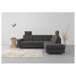 Sit & More Ecksofa SIT & MORE "Quincy L-Form" Sofas Gr. B/H/T: 249cm x 82cm x 213cm, Struktur, Ottomane rechts, mit Bettfunktion-mit Bettkasten, grau (dunkelgrau) wahlweise mit Bettfunktion und Bettkasten