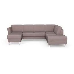 Sit & More Wohnlandschaft SIT&MORE "Visby U-Form" Sofas Gr. B/H/T: 303 cm x 87 cm x 213 cm, Chenille, Ottomane rechts, ohne Bettfunktion-ohne Stauraum, rosa (rose) Wahlweise mit Bettfunktion und Stauraum, frei im Raum stellbar