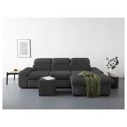 Ecksofa COTTA "Lola L-Form" Sofas Gr. B/H/T: 250cm x 73cm x 165cm, Struktur, Recamiere rechts, Mit Bettfunktion-Mit Bettkasten-Ohne Armteilverstellung, braun (mud) mit Hocker & Kopfteilfunktion, wahlw. Bett- und Armteilfunktion