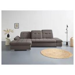 Ecksofa COTTA "Holiday L-Form" Sofas Gr. B/H/T: 302cm x 86cm x 190cm, Luxus-Microfaser, Recamiere links, ohne Bettfunktion-ohne Bettkasten-mit Kopfteilverstellung-mit Armteilverstellung-mit Sitztiefenverstellung, schwarz (charcoal) Sitztiefenverstellung, wahlweise mit Bettfunktion inkl. Bettkasten