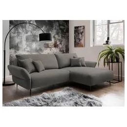 Ecksofa Inosign "Amarena L-Form" Sofas Gr. B/H/T: 286cm x 96cm x 178cm, Struktur fein, Recamiere rechts, Zierkissenfarbe 40 x 40cm: anthrazit-Zierkissenfarbe 45 x 45cm: anthrazit, grau (anthrazit) inklusive Armlehnenverstellfunktion, 4x Zierkissen gratis