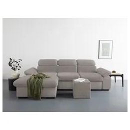 Ecksofa COTTA "Lola L-Form" Sofas Gr. B/H/T: 250cm x 73cm x 165cm, Struktur, Recamiere links, Mit Bettfunktion-Mit Bettkasten-Mit Armteilverstellung, grau (elephant) mit Hocker & Kopfteilfunktion, wahlw. Bett- und Armteilfunktion