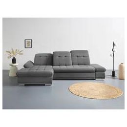 Ecksofa COTTA "Holiday L-Form" Sofas Gr. B/H/T: 302cm x 86cm x 190cm, Luxus-Microfaser, Recamiere links, mit Bettfunktion-mit Bettkasten-mit Kopfteilverstellung-mit Armteilverstellung-mit Sitztiefenverstellung, grau (anthracite) Sitztiefenverstellung, wahlweise mit Bettfunktion inkl. Bettkasten