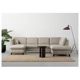 Wohnlandschaft Home Affaire "Trelleborg U-Form" Sofas Gr. B/H/T: 307 cm x 86 cm x 213 cm, Feincord, Ottomane rechts, ohne Bettfunktion-ohne Stauraum, grau (steel) wahlweise mit Bettfunktion und Bettkasten, inkl. Federkern-Polsterung