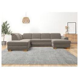 Wohnlandschaft Home Affaire "Dundee U-Form" Sofas Gr. B/H/T: 338 cm x 86 cm x 219 cm, Flachgewebe, Ottomane links, inkl. Kopfteilverstellung-ohne Bettfunktion-ohne Stauraum-ohne Relax Funktion in der Recamiere, grau (taupe) wahlweise mit Kopfteilverstellung und zusätzlich Bettfunktion