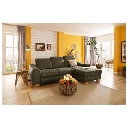 Ecksofa Home Affaire "Dundee L-Form" Sofas Gr. B/H/T: 264cm x 86cm x 170cm, Luxus-Microfaser in Lederoptik, Recamiere rechts, ohne Kopfteilverstellung-ohne Bettfunktion-ohne Bettkasten-ohne relax Funktion, grün (olive) wahlweise mit Kopfteilverstellung und zusätzlich Bettfunktion