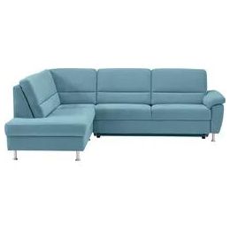 Ecksofa CALIZZA INTERIORS "Onyx L-Form" Sofas Gr. B/H/T: 257cm x 90cm x 196cm, Samtoptik, Ottomane links, mit Bettfunktion und Bettkasten, blau (1013 aqua) Ottomane links oder rechts, wahlweise mit Bettfunktion, Breite 257 cm