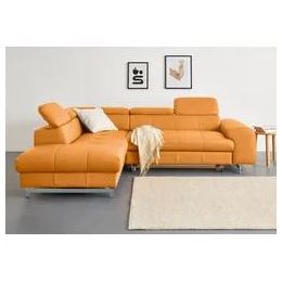 Ecksofa COTTA "Chef L-Form" Sofas Gr. B/H/T: 257cm x 72cm x 206cm, Leder PAMPAS, Ottomane links, mit Kopfteilverstellung-mit Bettfunktion, gelb (amber) mit Kopfteilverstellung, wahlweise Bettfunktion