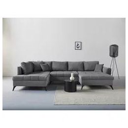 Wohnlandschaft Inosign "Lörby U-Form" Sofas Gr. B/H/T: 339cm x 90cm x 190cm, Feincord, Ottomane links, Feincord, grau (anthrazit) Belastbarkeit bis 140kg pro Sitzplatz, auch mit Aqua clean-Bezug