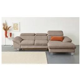 Ecksofa COTTA "Driver L-Form" Sofas Gr. B/H/T: 268cm x 73cm x 169cm, Flachgewebe fein TBB, Recamiere rechts, mit Kopfteilverstellung-ohne Bettfunktion und Bettkasten, beige (natural) inkl. Kopfteilverstellung, wahlweise mit Bettfunktion