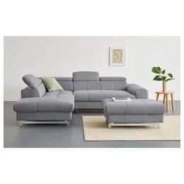 Ecksofa COTTA "Chef L-Form" Sofas Gr. B/H/T: 257cm x 72cm x 206cm, Feinstruktur, Ottomane links, mit Kopfteilverstellung-ohne Bettfunktion, grau (stone) mit Kopfteilverstellung, wahlweise Bettfunktion