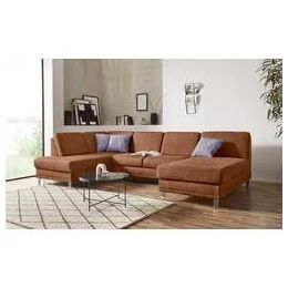 Sit & More Wohnlandschaft SIT&MORE "Clio U-Form" Sofas Gr. B/H/T: 319 cm x 89 cm x 190 cm, Microfaser, Ottomane links, mit Bettfunktion-mit Bettkasten, braun (cognac) wahlweise mit Bettfunktion und Bettkasten, inklusive Federkern