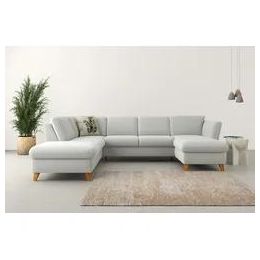 Wohnlandschaft Home Affaire "Trelleborg U-Form" Sofas Gr. B/H/T: 307cm x 86cm x 213cm, Chenille-Optik, Ottomane links, mit Bettfunktion-mit Stauraum, grau (hellgrau) Federkern-Polsterung, wahlweise mit Bettfunktion und Stauraum