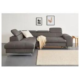 Ecksofa COTTA "Chef L-Form" Sofas Gr. B/H/T: 257cm x 72cm x 206cm, Leder PAMPAS, Ottomane links, mit Kopfteilverstellung-ohne Bettfunktion, braun (cocoa) mit Kopfteilverstellung, wahlweise Bettfunktion