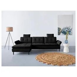 Ecksofa Inosign "Birkholm L-Form" Sofas Gr. B/H/T: 267cm x 83cm x 174cm, Olympia EASY CLEAN, Recamiere links, mit Armlehnfunktion, schwarz Armlehnverstellung, auch in Easy Clean Bezug - mit Wasser zu reinigen