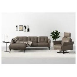 Sit & More Ecksofa SIT & MORE "Scandia L-Form" Sofas Gr. B/H/T: 269cm x 82cm x 183cm, Microfaser, Recamiere links, Mit Kopfteilverstellung-Mit Armteilfunktion-Mit schwarzen matten Metallfüßen, braun Wahlweise mit Kopfteilverstellung und Armteilfunktion