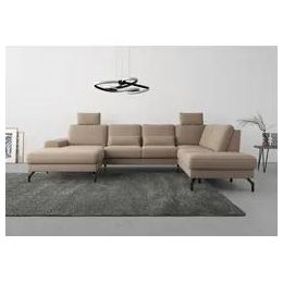 Sit & More Wohnlandschaft SIT&MORE "Cinturo U-Form" Sofas Gr. B/H/T: 345 cm x 91 cm x 226 cm, Soft clean, mega-Recamiere links, inklusive Sitztiefenverstellung-inklusive Federkern, grau (taupe) inklusive Sitztiefenverstellung und Federkern, Sitzhöhe 48 cm