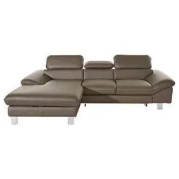 Ecksofa COTTA "Driver L-Form" Sofas Gr. B/H/T: 268cm x 73cm x 169cm, Luxus-Kunstleder, Recamiere links, mit Kopfteilverstellung-mit Bettfunktion und Bettkasten, grau (stein) inkl. Kopfteilverstellung, wahlweise mit Bettfunktion