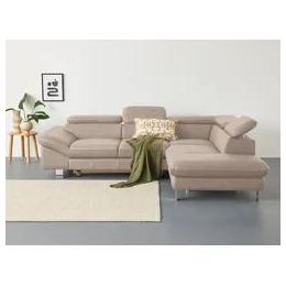 Ecksofa COTTA "Driver L-Form" Sofas Gr. B/H/T: 268cm x 73cm x 214cm, Flachgewebe fein TBB, Ottomane rechts, mit Kopfteilverstellung-ohne Bettfunktion und Bettkasten, beige (natural) mit Kopfteilverstellung, wahlweise Bettfunktion