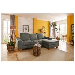 Ecksofa Home Affaire "Dundee L-Form" Sofas Gr. B/H/T: 264cm x 86cm x 170cm, Luxus-Microfaser Florence, Recamiere rechts, ohne Kopfteilverstellung-ohne Bettfunktion-ohne Bettkasten-ohne relax Funktion, grau (grau-beige) wahlweise mit Kopfteilverstellung und zusätzlich Bettfunktion