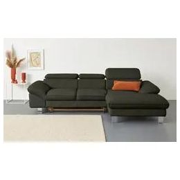 Ecksofa COTTA "Driver L-Form" Sofas Gr. B/H/T: 268cm x 73cm x 169cm, Flachgewebe fein TBB, Recamiere rechts, mit Kopfteilverstellung-mit Bettfunktion und Bettkasten, grün (hunter) mit Kopfteilverstellung, wahlweise Bettfunktion und Bettkasten