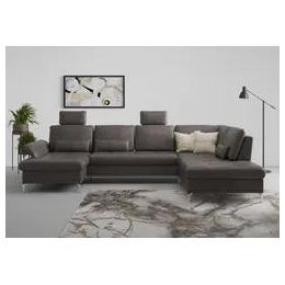 Wohnlandschaft Inosign "Palm Beach U-Form", grau (anthrazit), B:347cm H:89cm T:224cm, 100%Polyester, Sofas, Federkern, mit Sitztiefenverstellung, wahlweise mit Bettfunktion