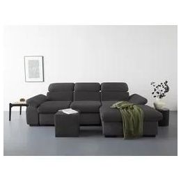 Ecksofa COTTA "Lola L-Form" Sofas Gr. B/H/T: 250cm x 73cm x 165cm, Struktur, Recamiere rechts, Mit Bettfunktion-Mit Bettkasten-Mit Armteilverstellung, braun (mud) mit Hocker & Kopfteilfunktion, wahlw. Bett- und Armteilfunktion