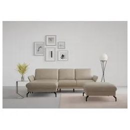 Sit & More Ecksofa SIT & MORE "Fashion L-Form" Sofas Gr. B/H/T: 253cm x 84cm x 165cm, Luxus-Microfaser mit Prägung, Recamiere links, mit Kopfteilverstellung-mit Vorziehsitz, motorisch-mit Metallfuesse schwarz matt, beige wahlweise mit Kopfteilverstellung und Vorziehsitz, motorisch