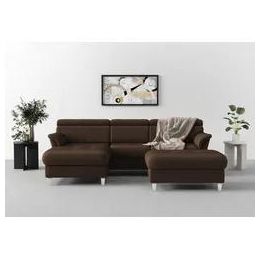 Sit & More Ecksofa SIT & MORE "Marano L-Form", braun (dunkelbraun), B:257cm T:166cm, 100% Polyester, Sofas, inklusive Kopfteilverstellung, wahlweise mit Bettfunktion, Bettkasten