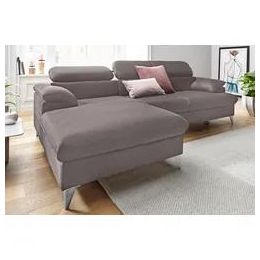 Ecksofa COTTA "Caluso L-Form" Sofas Gr. B/H/T: 254cm x 74cm x 167cm, Microfaser PRIMABELLE, Recamiere links, ohne Bettfunktion-ohne Bettkasten-mit Kopfteilverstellung, grau inklusive Kopfteilverstellung, wahlweise mit Bettfunktion