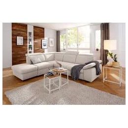 Ecksofa Home Affaire "Mauritius L-Form" Sofas Gr. B/T: 276cm x 232cm, Struktur fein, Ottomane links, ohne Bettfunktion-ohne Bettkasten, beige (natur) mit Ottomane, Kopfteil- und Armlehnverstellung