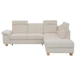 Ecksofa Home Affaire "Dalia L-Form" Sofas Gr. B/T: 256 cm x 221 cm, Luxus-Microfaser weich, Ottomane rechts, mit Bettfunktion-mit Bettkasten-mit Kopfteilverstellung, beige (creme) mit Federkernpolsterung, wahlweise Bettfunktion, Bettkasten