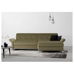 Ecksofa Inosign "Maredo L-Form" Sofas Gr. B/H/T: 284 cm x 89 cm x 179 cm, Samtoptik, mega-Recamiere rechts, mit Kopfteilverstellung und mit Armteilfunktion, grün (olive) Federkern, wahlweise auch mit Kopfteil- und Armlehnverstellung