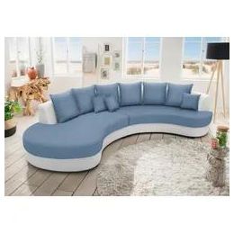 Ecksofa Inosign "Limoncello L-Form" Sofas Gr. B/H/T: 287cm x 76cm x 160cm, Kunstleder-Microfaser, Ottomane links, Ottomane links, weiß (weiß, blau) ergonomische Form