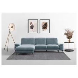 Sit & More Ecksofa SIT & MORE "Cabana L-Form" Sofas Gr. B/H/T: 301cm x 84cm x 195cm, Breitcord, mega-Recamiere links, mit Sitztiefenverstellung-mit Kopfteilverstellung-mit Armlehnfunktion-mit Federkern, blau (blaugrau) Recamiere, wahlweise mit Sitztiefen-, Armlehnen- und Kopfteilfunktion