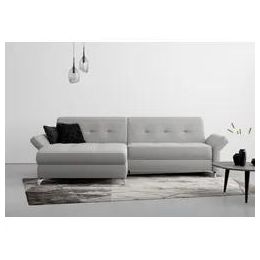 Ecksofa Inosign "Maredo L-Form" Sofas Gr. B/H/T: 284 cm x 89 cm x 179 cm, Luxus-Microfaser Euphoria, mega-Recamiere links, mit Kopfteilverstellung, mit Armteilfunktion, mit Vorziehsitz motorisch und mit Bettkasten, grau Federkern, wahlweise auch mit Kopfteil- und Armlehnverstellung