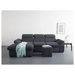 Ecksofa COTTA "Lola L-Form" Sofas Gr. B/H/T: 250cm x 73cm x 165cm, Chenille-Struktur, Recamiere links, Ohne Bettfunktion-Ohne Bettkasten-Mit Armteilverstellung, schwarz mit Hocker & Kopfteilfunktion, wahlw. Bett- und Armteilfunktion