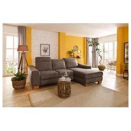 Ecksofa Home Affaire "Dundee L-Form" Sofas Gr. B/H/T: 264 cm x 86 cm x 170 cm, Luxus-Microfaser Florence, Recamiere rechts, inkl.Kopfteilverstellung-ohne Bettfunktion-ohne Bettkasten-ohne relax Funktion, braun (nuss) wahlweise mit Kopfteilverstellung und zusätzlich Bettfunktion