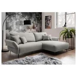 Ecksofa Inosign "Amarena L-Form" Sofas Gr. B/H/T: 286cm x 96cm x 178cm, Struktur fein, Recamiere rechts, Zierkissenfarbe 40 x 40cm: grau-Zierkissenfarbe 45 x 45cm: grau, grau inklusive Armlehnenverstellfunktion, 4x Zierkissen gratis